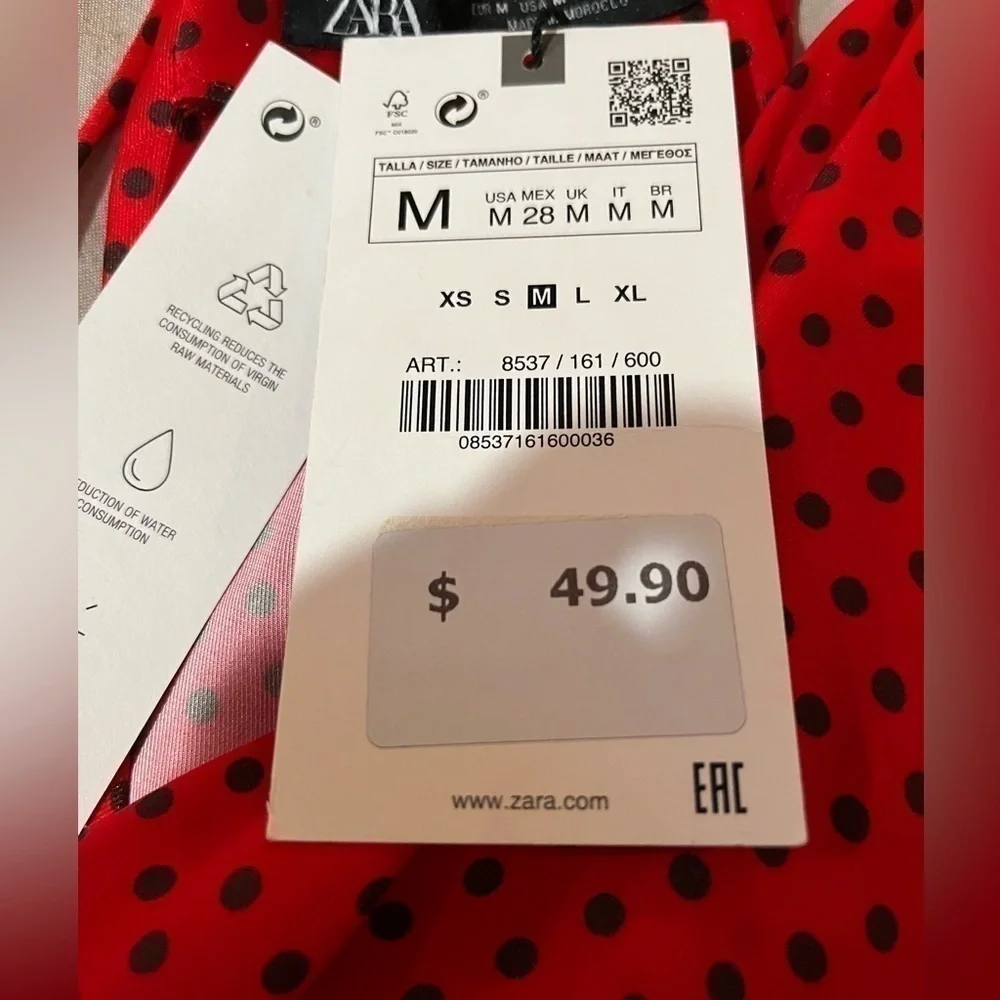 Zara | Dresses | Zara Red With Black Polka Dots Satin Open Back Mini ...